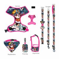 China Custom Printed Waterproof Dog Leash with Poop Bag Holder 7 in 1 Harness Set Sizes XS to L for sale