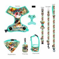 China Custom Printed Waterproof Dog Leash with Poop Bag Holder 7 in 1 Harness Set Sizes XS to L for sale