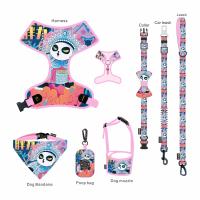 China 7 in 1 Dog Harness and Leash Set with Matching Collar Bandana OEM Custom Sizes XS to L for sale