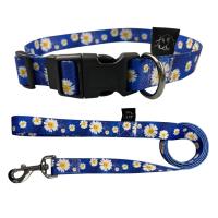 China Adjustable Flower Design Dog Puppy Collar and Lead Leash Set 2 Colors Polyester Pet Walking Set for sale