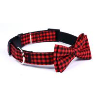 China Plaid Style Pet Training Collars Bow Tie Adjustable Custom Cat Dog Collar for sale