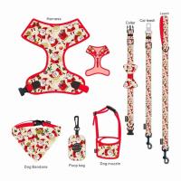 China Christmas Collar Leash Harness Set Soft Pet No Pull Adjustable Dog Harness Leash for sale