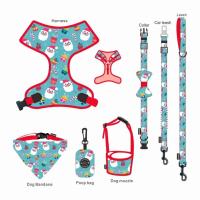 China Christmas Collar Leash Harness Set Soft Pet No Pull Adjustable Dog Harness Leash for sale