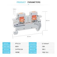 China PTV 2.5 DIN Rail Terminal Block Push-in Connection 2.5mm² 26-12AWG Cable Wire Connector for sale