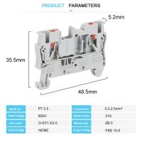 China PT2.5 Push-in Terminal Block 2.5mm² 800V 31A Spring Feed-Through Connector for Din Rail for sale