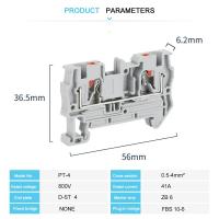 China PT4 Push-in Terminal Block 4mm² 800V 41A Screwless Din Rail Connector PT 4 Grey for sale
