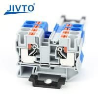 China PT10 Push-in Terminal Block Din Rail 10mm² Wire Electrical Connector 1000V 57A Spring Screwless Feed-Through Strip for sale
