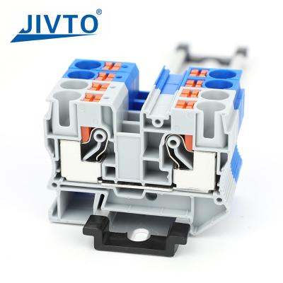 China PT10 Push-in Terminal Block Din Rail 10mm² Wire Electrical Connector 1000V 57A Spring Screwless Feed-Through Strip for sale