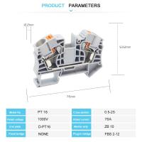 China PT16 Din Rail Push-In Terminal Block 16mm² Screwless Feed-Through Connector 1000V 90A for sale