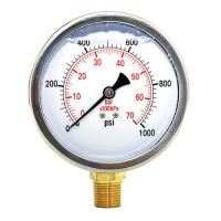 China 4 Inch Liquid Filled Pressure Gauge 0-1000 psi 1/2 NPT Stainless Steel Case for sale