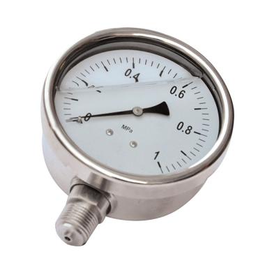 China 4 inch Stainless Steel Liquid Filled Pressure Gauge 0-1 MPa 1/2 NPT Lower Mount Glycerine for sale