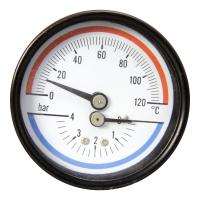 China Thermomanometer 0-4 Bar 0-120°C 100mm Dial Back Connection Brass Internal Boiler Pressure Temperature Gauge for sale
