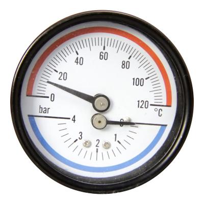 China Thermomanometer 0-4 Bar 0-120°C 100mm Dial Back Connection Brass Internal Boiler Pressure Temperature Gauge for sale