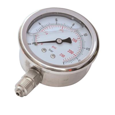 China 2.5 inch Liquid Filled Pressure Gauge 0-230 psi Glycerine Silicone Oil Stainless Steel 1/4 BSP Lower Mount for sale