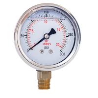 China 300 Psi Liquid Filled Pressure Gauge 2.5 Inch Stainless Steel Case Brass Connection for sale