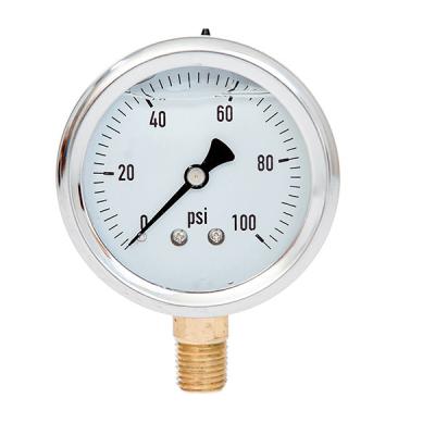 China 2.5 Inch 100 psi Glycerine Filled Pressure Gauge 1/4 NPT Bottom Connection Stainless Steel for sale