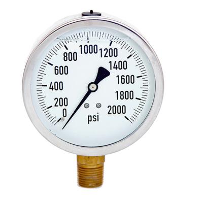 China 4 Inch Liquid Filled Pressure Gauge 0-2000 psi Glycerine Stainless Steel Case 1/2 NPT Lower Mount for sale