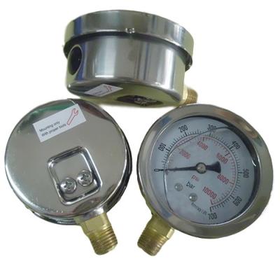 China 2.5 Inch Liquid Filled Pressure Gauge 0-10000 psi Stainless Steel Case 1/4 NPT Lower Mount for sale