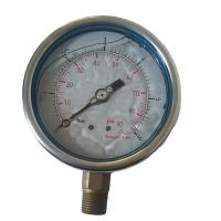 China 4 inch Liquid Filled Pressure Gauge 0-90 psi Stainless Steel Case Brass Internal 1/2 NPT Lower Mount for sale