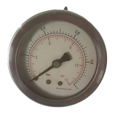 China 2.5 Inch Liquid Filled Pressure Gauge 0-230 psi Stainless Steel Case Brass Internal 1/4 NPT Back Mount for sale