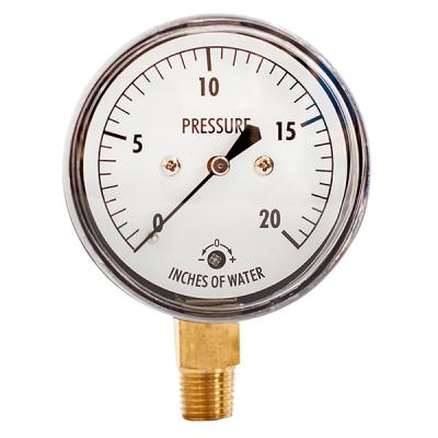 China 2.5 Inch 0-20 IWC Capsule Low Pressure Air Gauge 1/4 NPT Brass Internals Steel Case for sale
