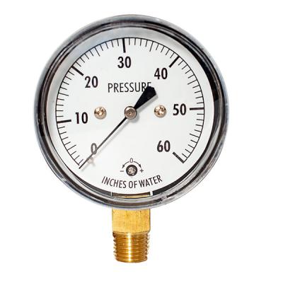 China Capsule Pressure Gauge 0-60 IWC 3 Inch Dial 1/4 NPT Lower Mount Brass Internals Steel Case for sale