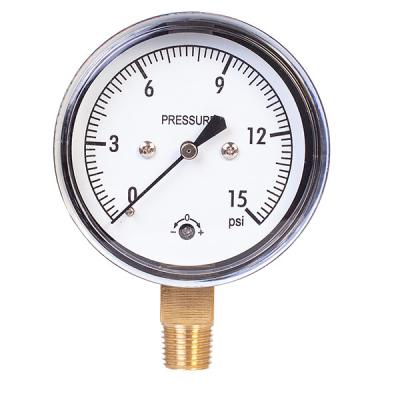 China 2.5 Inch 63mm Capsule Low Pressure Gauge 0-15 psi 1/4 NPT Lower Mount Brass for sale