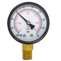 China 2.5 Inch 30 Psi Vacuum Pressure Gauge 1/4 NPT Lower Mount Black Steel Case for sale