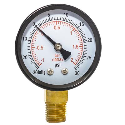 China 2.5 Inch 30 Psi Vacuum Pressure Gauge 1/4 NPT Lower Mount Black Steel Case for sale