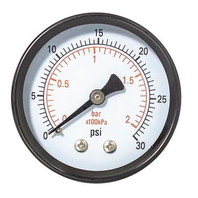 China 2 Inch 0-30 Psi General Pressure Gauge 1/4 NPT Back Mount Steel Case Brass Connection for sale