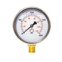 China 4 inch Liquid Filled Pressure Gauge 0-2000 psi Stainless Steel Case 1/2 NPT Lower Mount for sale
