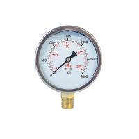 China 4 Inch Liquid Filled Pressure Gauge 0-3000 psi Stainless Steel Case 1/2 NPT Lower Mount for sale