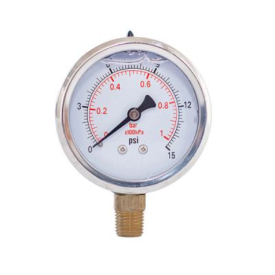 China Liquid Filled Water Pressure Gauge 2.5 Inch 0-15 Psi 1/4 NPT Stainless Steel Case for sale