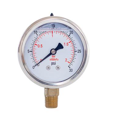 China Glycerine 1/4'' BSPT 5CM Liquid Filled Pressure Gauges 2 Bar for sale