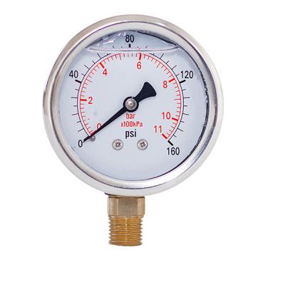 China 2.5 Inch Liquid Filled Pressure Gauge 0-160 PSI 11 Bar Stainless Steel Case Brass Connection for sale