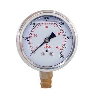 China 2.5 Inch 0-600 psi Glycerine Filled Pressure Gauge 1/4 BSP Lower Mount Stainless Steel for sale