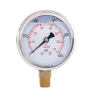 China Compound 1000 Psi Liquid Filled Pressure Gauge 63mm 2.5 Inch 1/4 BSP Brass for sale