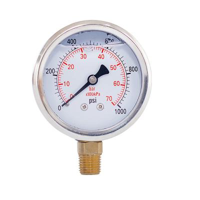 China Compound 1000 Psi Liquid Filled Pressure Gauge 63mm 2.5 Inch 1/4 BSP Brass for sale