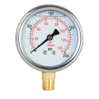 China 2.5in Glycerin Liquid Filled Pressure Gauge 2000psi SS304 Case Brass Connection for sale