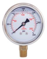China 2.5 Inch Liquid Filled Pressure Gauge 0-3000 Psi 1/4 NPT Brass Internal Stainless Steel Case for sale