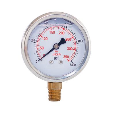 China 2.5 Inch 350 Bar Glycerin Filled Stainless Steel Pressure Gauge 1/4 NPT for sale
