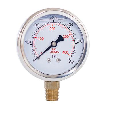 China 2.5in 63mm Glycerine Filled Pressure Gauge 6000 Psi 1/4 BSPT Stainless Steel Case for sale