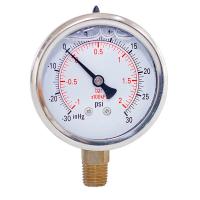 China 2.5IN Lower Back Mount Dial Liquid Filled Pressure Gauges -30InHg 1/4 BSP for sale