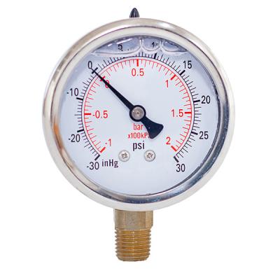 China 2.5IN Lower Back Mount Dial Liquid Filled Pressure Gauges -30InHg 1/4 BSP for sale