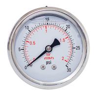 China 30 PSI Liquid Filled Pressure Gauge 63mm Stainless Steel Case Glycerine Filled for sale