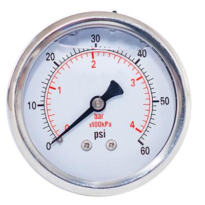 China 2.5 Inch 0-60 psi Glycerine Filled Pressure Gauge 1/4 BSP Back Mount Stainless Steel for sale