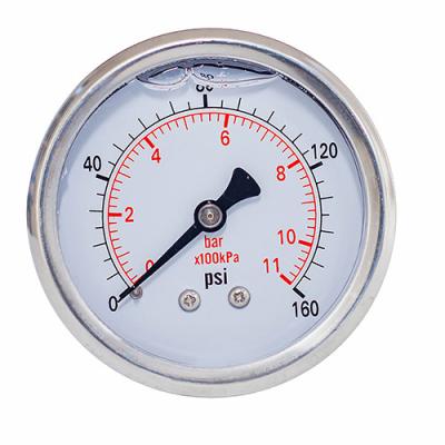 China 63mm 160 PSI Liquid Filled Pressure Gauge 11 Bar 1/4 BSP Brass Back Mount for sale