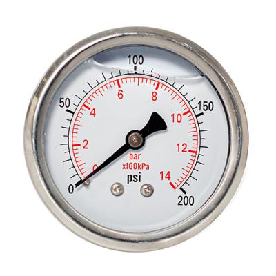 China 2.5 Inch 200 PSI Glycerine Filled Pressure Gauge 1/4 BSP Back Mount Stainless Steel Case for sale