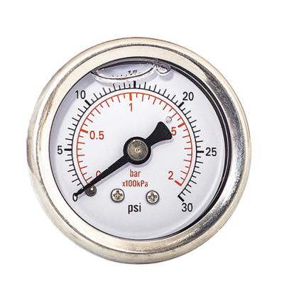 China 1.5 Inch 30 Psi Silicone Oil Filled Pressure Gauge 2 Bar BSPT Back Mount Stainless Steel for sale