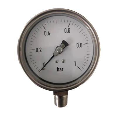 China 4 Inch Stainless Steel Liquid Filled Pressure Gauge 0-1 MPa 1/2 NPT Bayonet 1.6% Accuracy for sale
